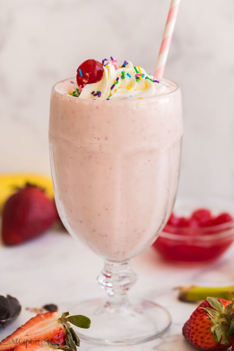 BEST Strawberry Milkshake [3 ingredients!] - The Recipe Rebel