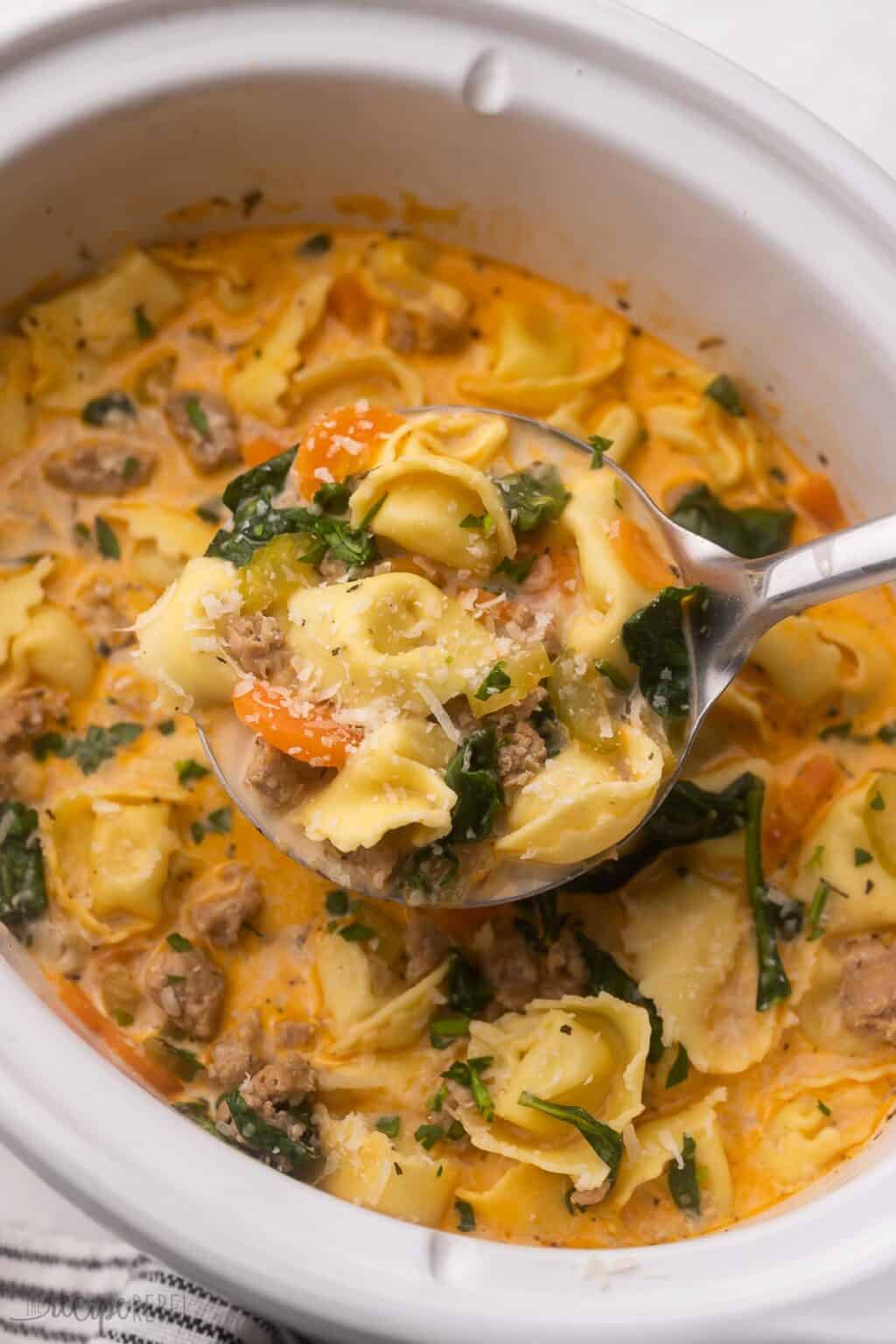 Creamy Crockpot Tortellini Soup - The Recipe Rebel [VIDEO]