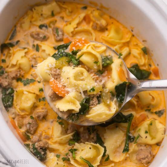 Creamy Crockpot Tortellini Soup - The Recipe Rebel [VIDEO]