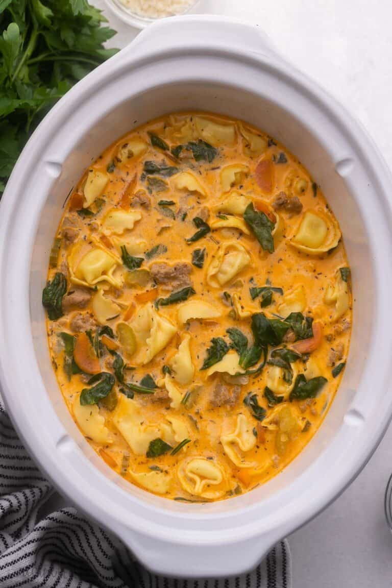 Creamy Crockpot Tortellini Soup - The Recipe Rebel [VIDEO]