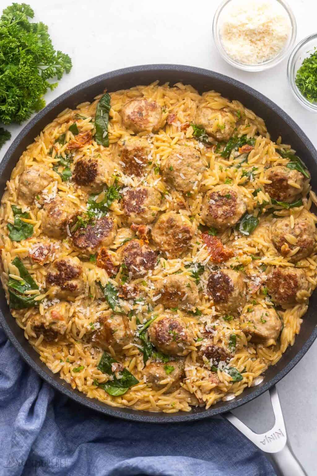 Tuscan Chicken Meatballs and Orzo - The Recipe Rebel [VIDEO]