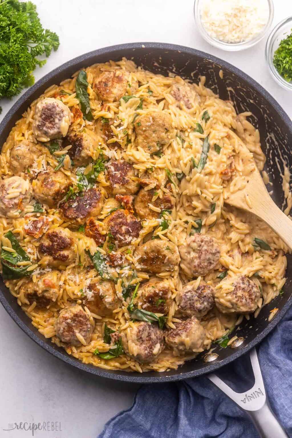 Tuscan Chicken Meatballs and Orzo - The Recipe Rebel [VIDEO]