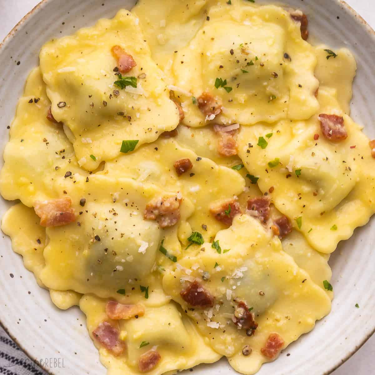 Simple Ravioli Carbonara - The Recipe Rebel [VIDEO]