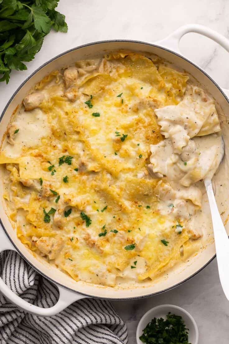 White Chicken Skillet Lasagna + VIDEO - The Recipe Rebel