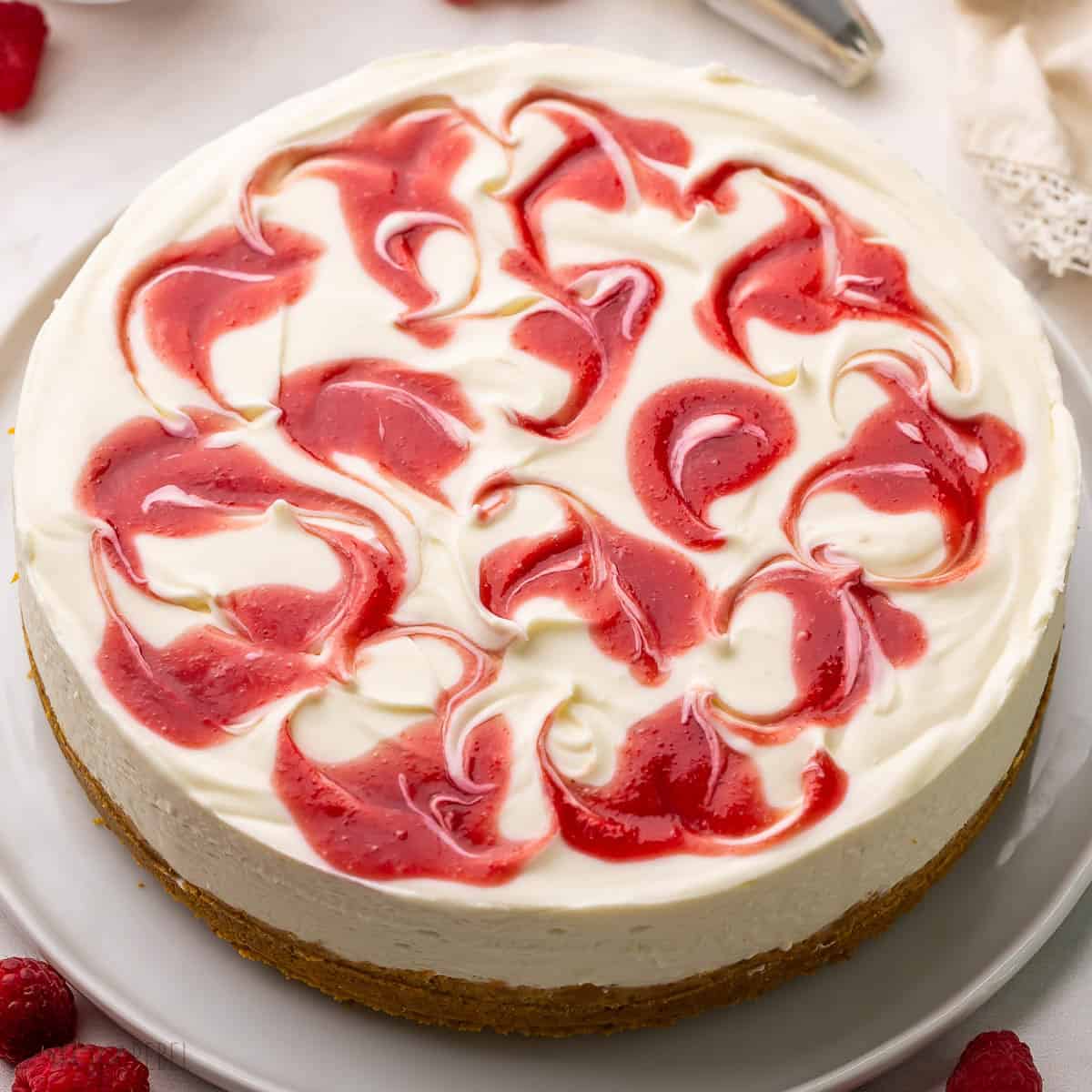 No Bake White Chocolate Raspberry Cheesecake Recipe + VIDEO