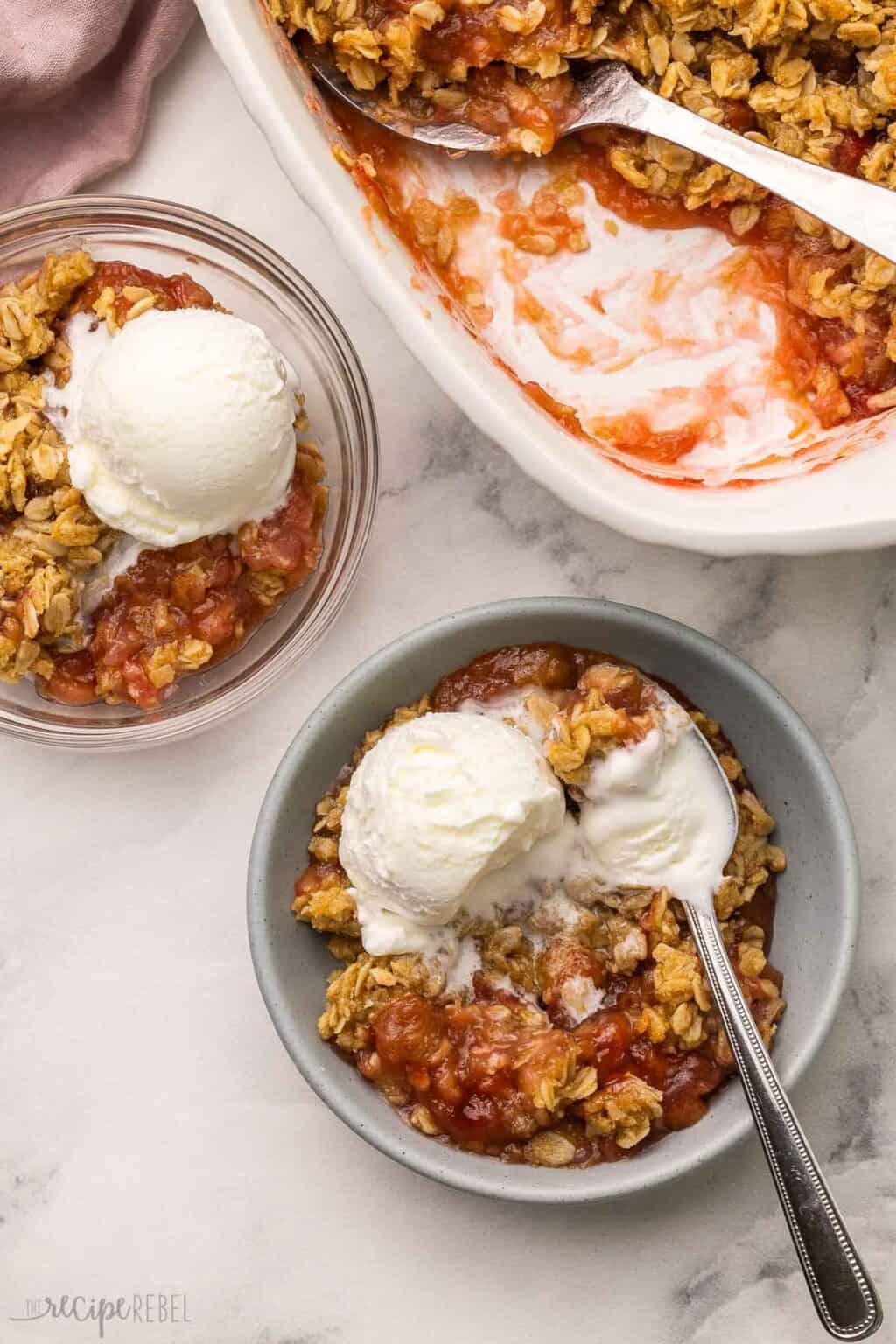 Rhubarb Crisp Recipe + VIDEO (with crunchy brown sugar streusel!)